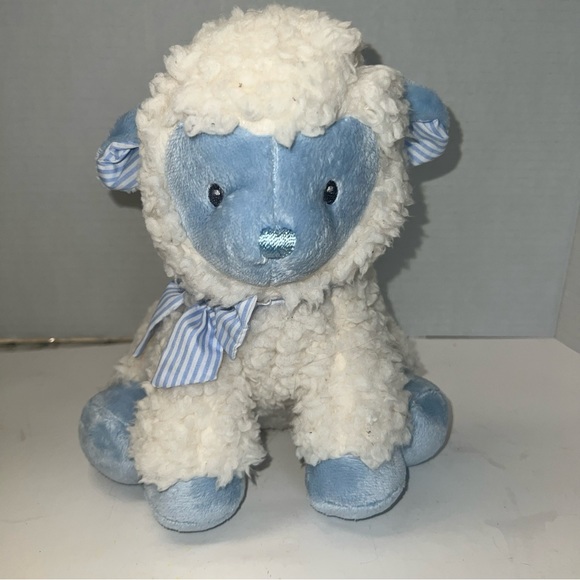 Toys | Aurora Ebba Baby Blessings White Blue Lamb Sheep Plush Blue Bow ...